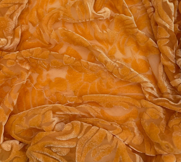 Saffron Orange Floral - Hand Dyed Burnout Silk Velvet – Prism Fabrics & Crafts