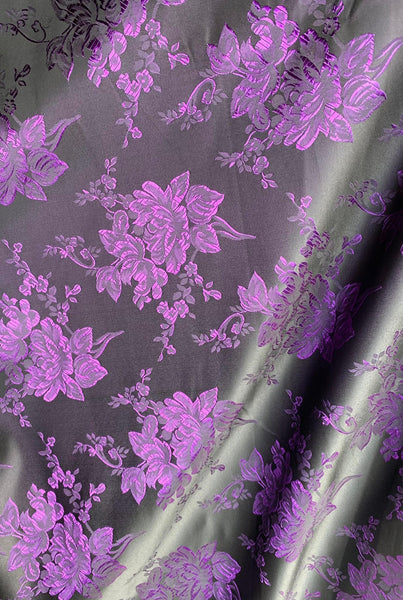 Black & Purple Roses - Faux Silk Brocade Jacquard Fabric – Prism ...