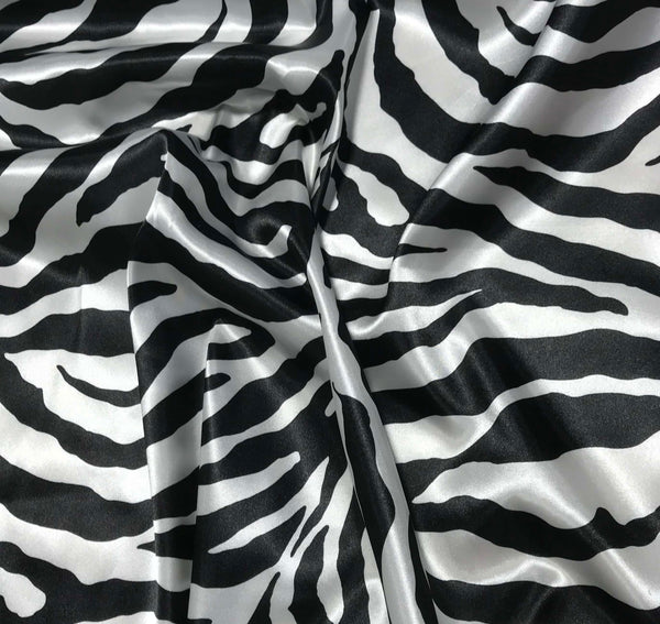 Black & White Zebra Stripes - Faux Silk Charmeuse Satin Fabric – Prism ...